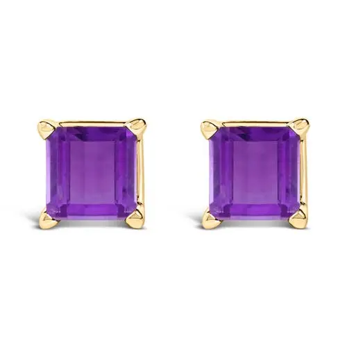 HAUS OF BRILLIANCE 14k Gold Gemstone Princess-cut Stud Earrings - Purple Amethyst | Yellow